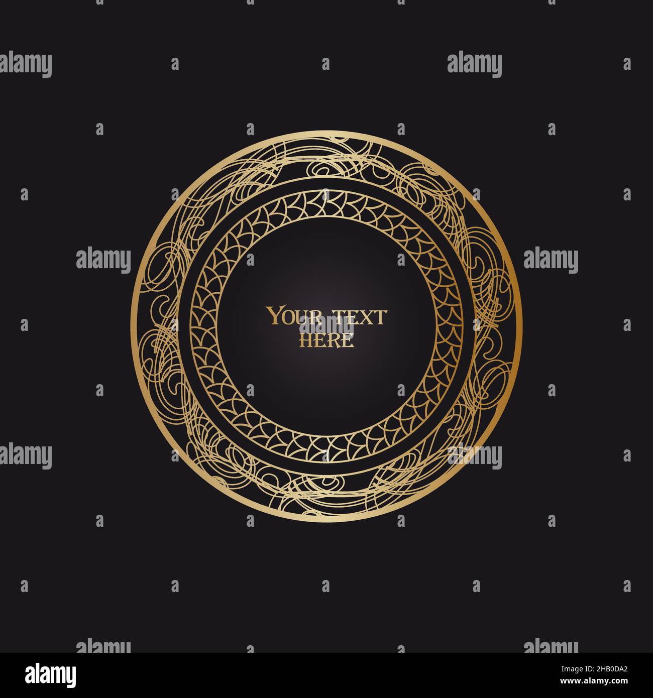 Round gold luxury frame on black background. Vector illustration Stock ...