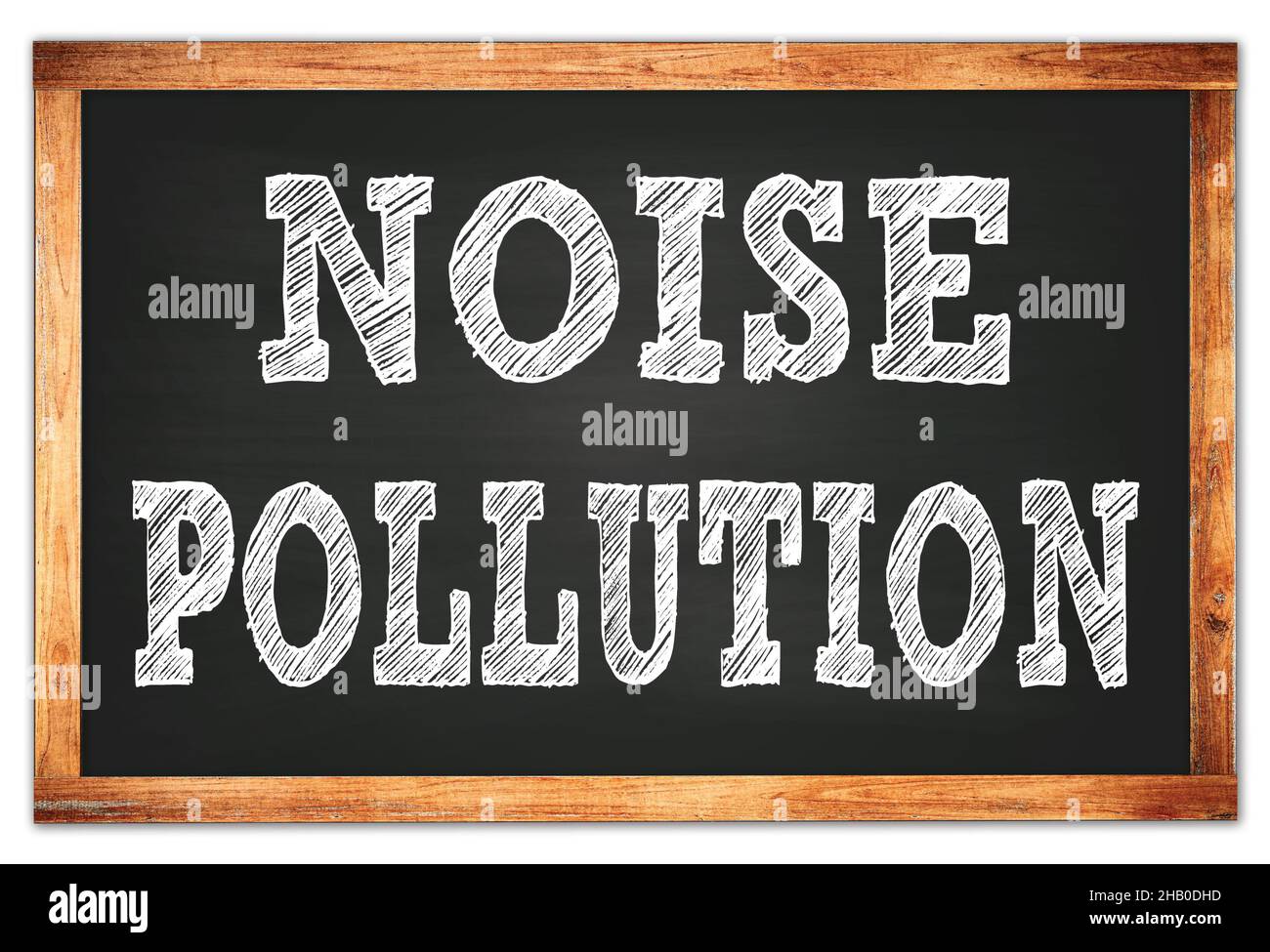 NOISE POLLUTION written on black wooden frame school blackboard Stock ...