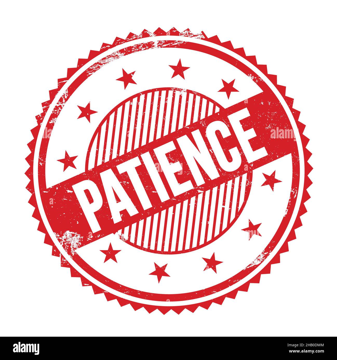 PATIENCE text written on red grungy zig zag borders round stamp Stock ...