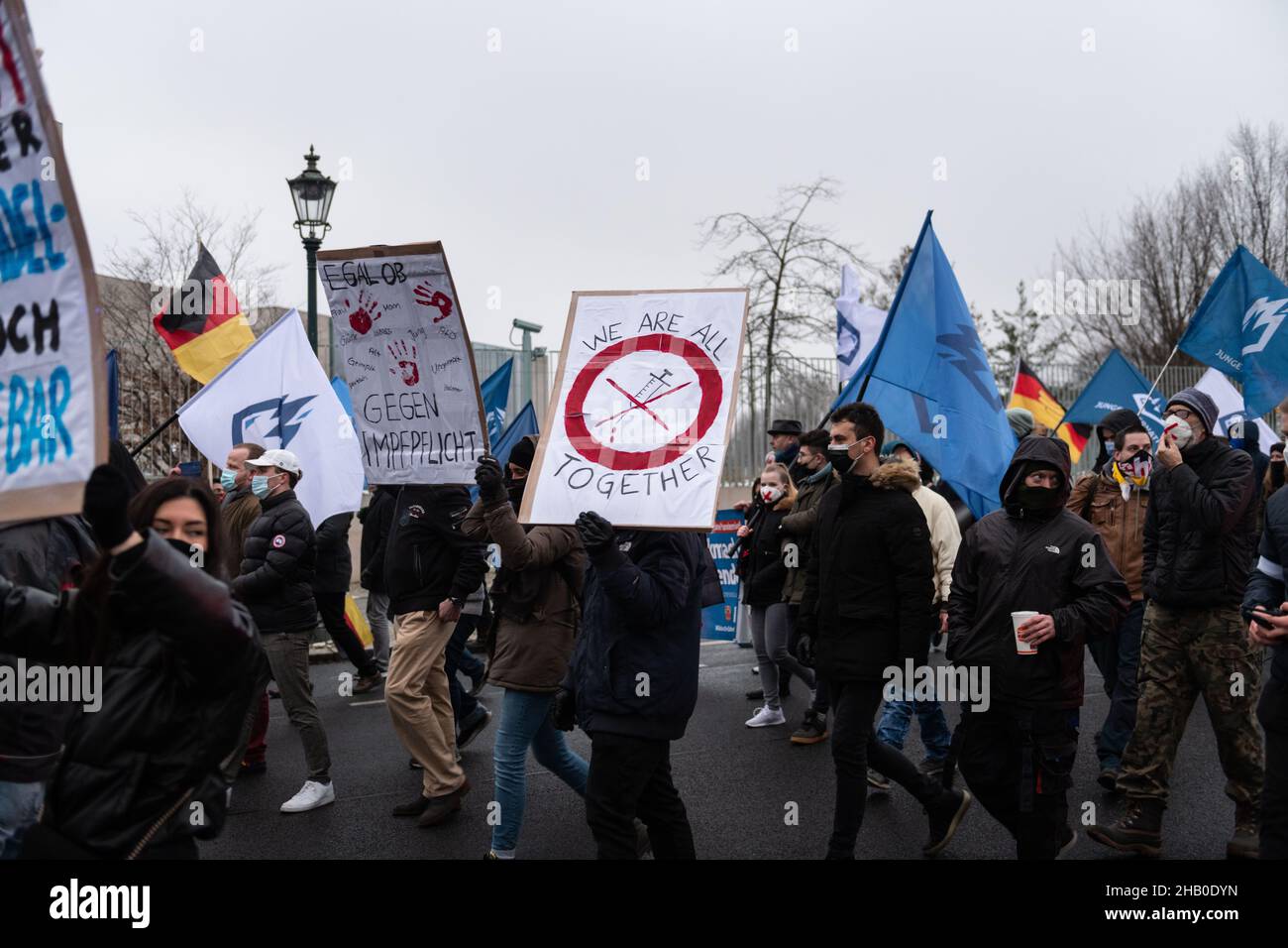 Berlin, Germany. 11th December 2021. Pictured: Young members of the AfD ...
