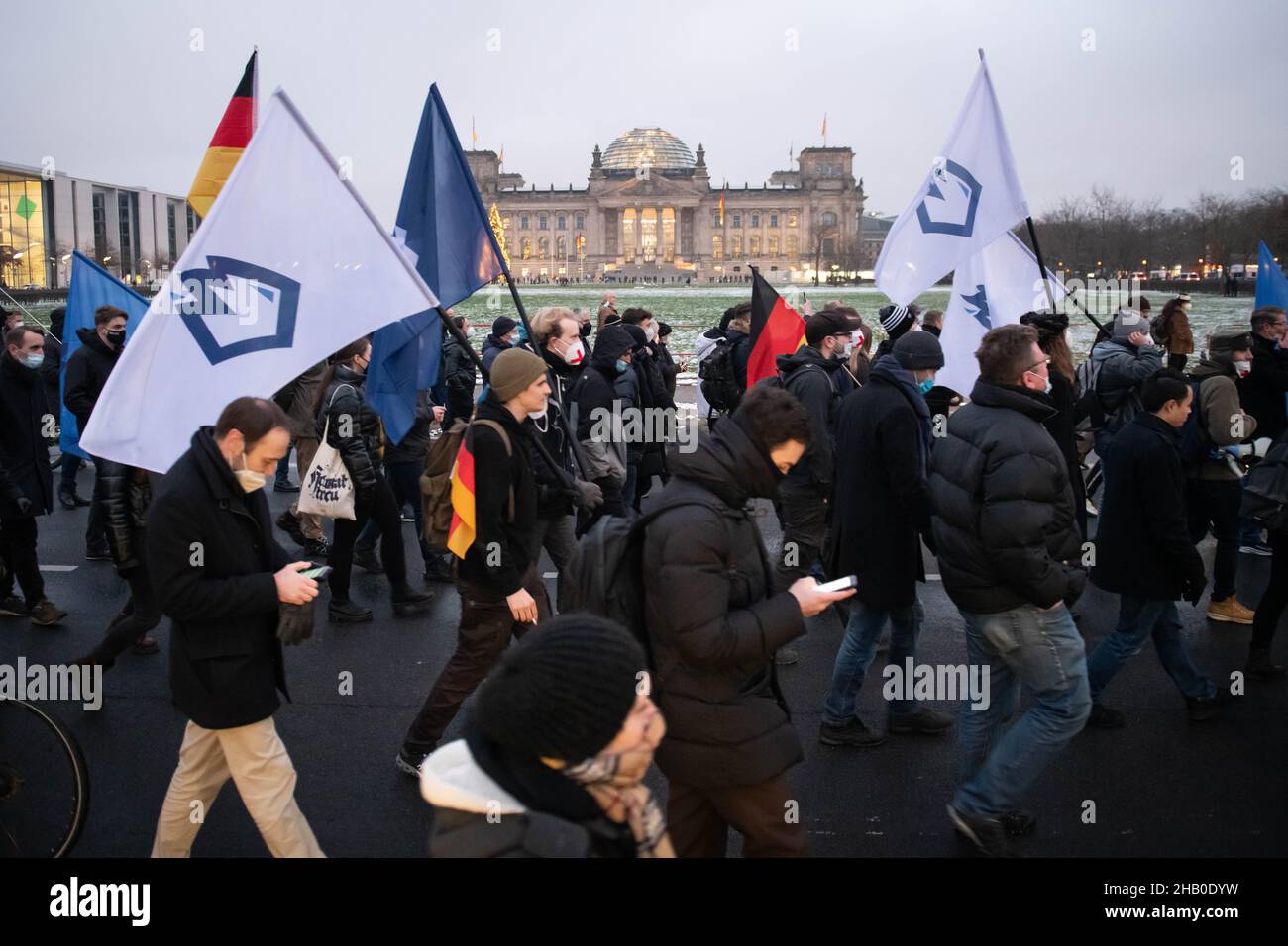 Berlin, Germany. 11th December 2021. Pictured: Young members of the AfD ...