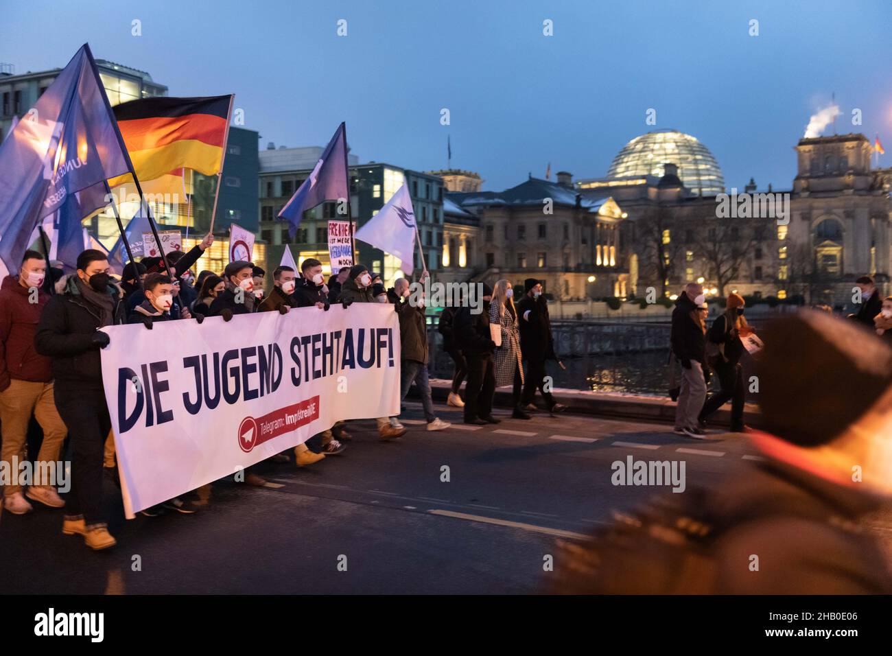 Berlin, Germany. 11th December 2021. Pictured: Young members of the AfD ...