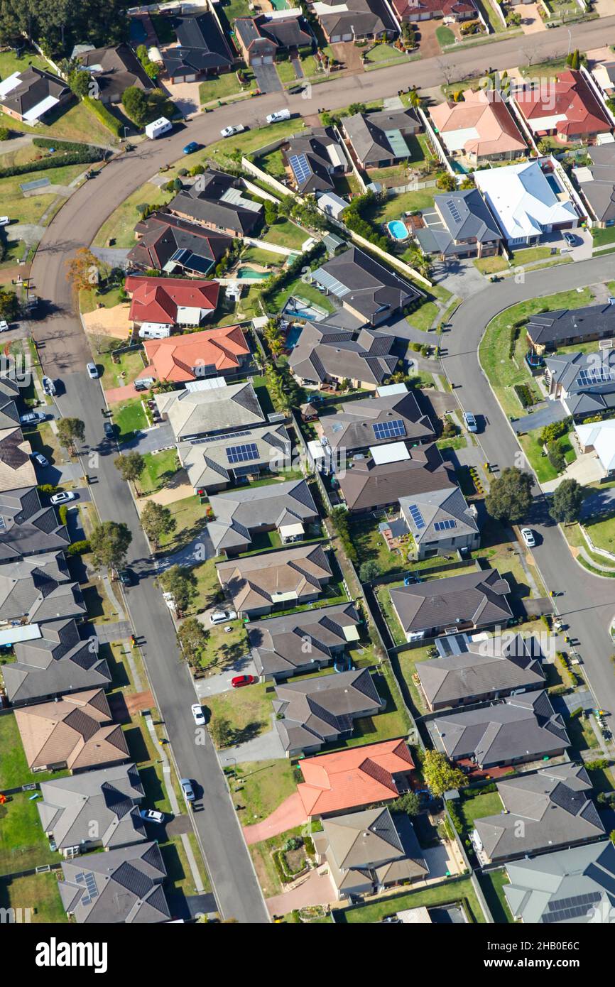 Aerial view of typical Australian modern subdivision in Fletcher ...