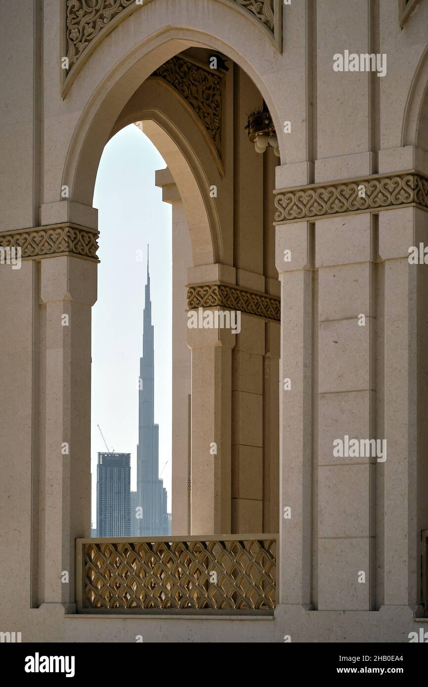 Mesmerizing view of Burj Khalifa from Zabeel Grand Mosque Stock Photo ...