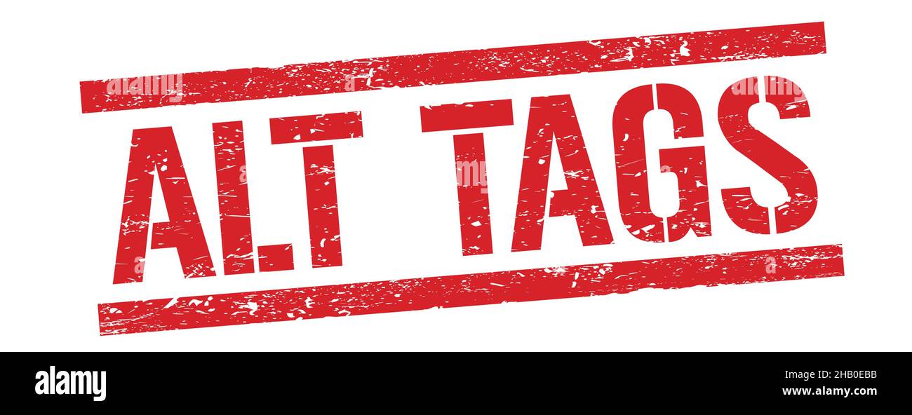 ALT TAGS text on red grungy rectangle stamp sign Stock Photo - Alamy