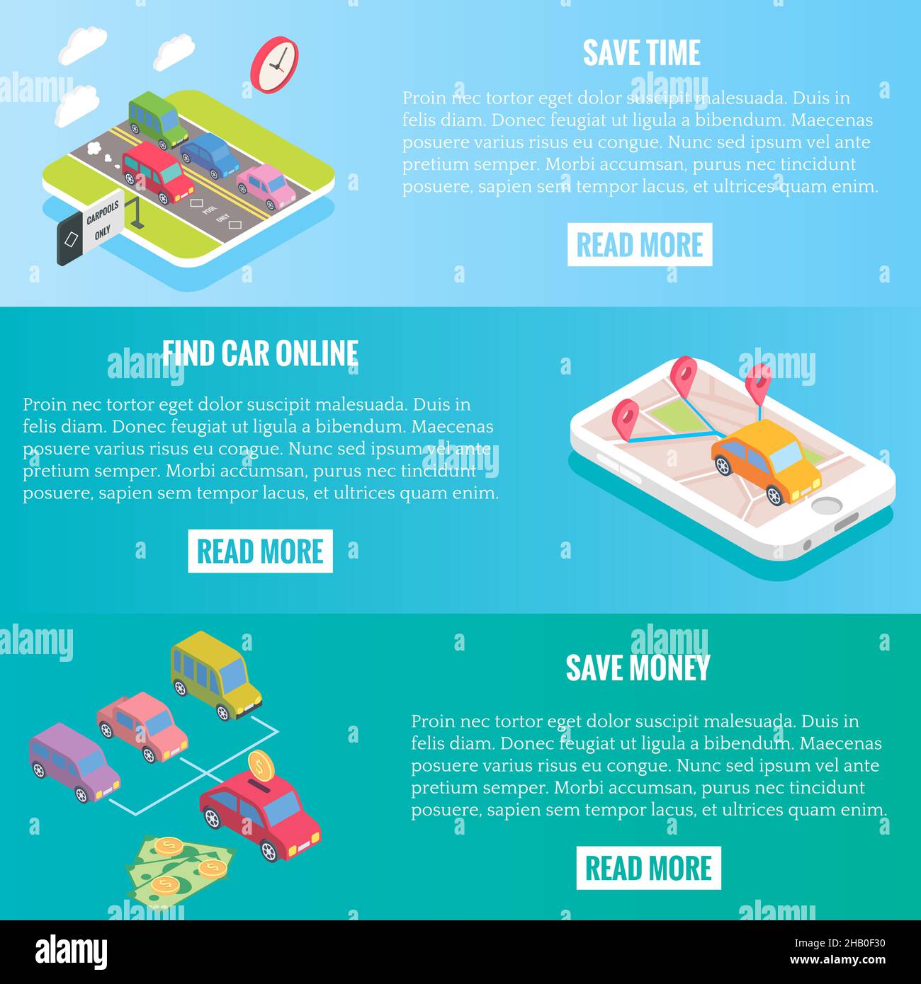 Carpool service concept banners in isometric style design. Vector flat ...