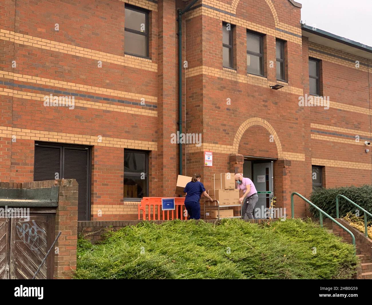 Covid injection boxes Northampton UK Stock Photo - Alamy