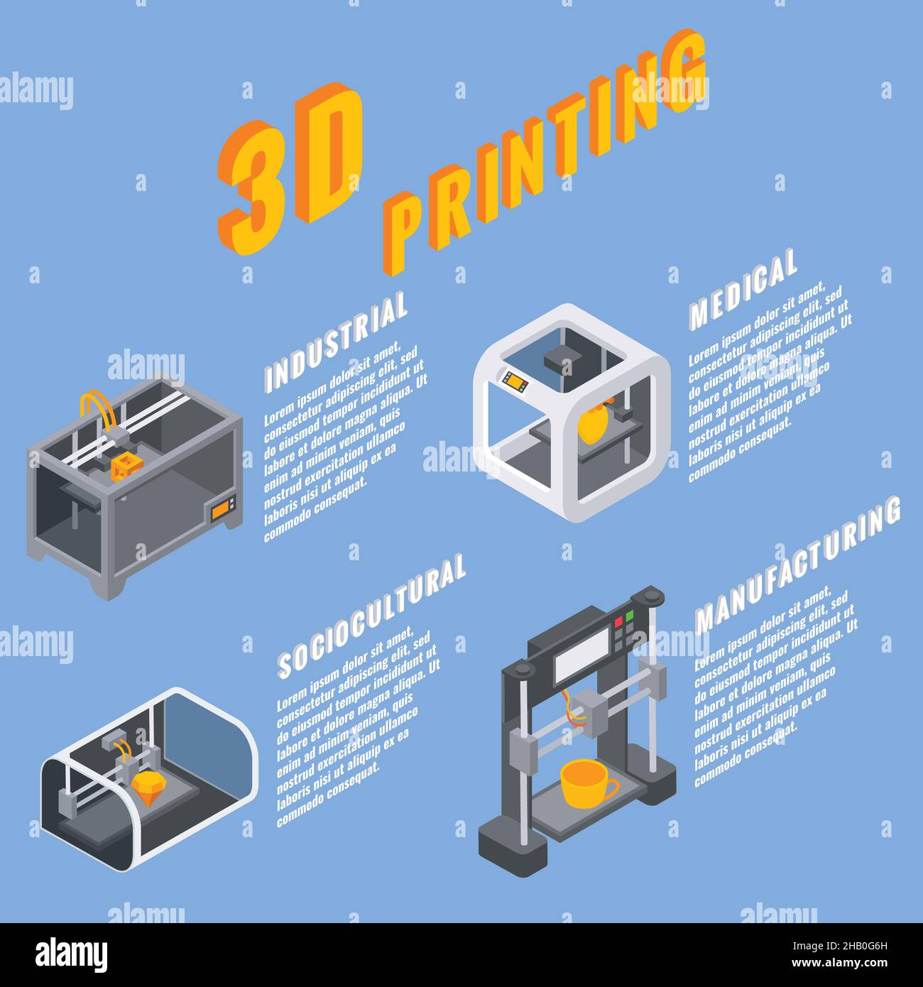 3D printing applications concept vector illustration Stock Vector Image ...
