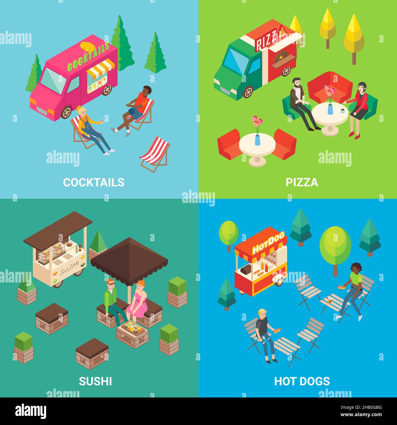 Vector street food concept square poster set Stock Vector Image & Art ...