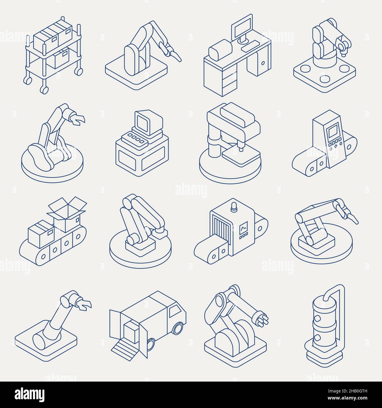 Automated production line vector isometric thin line icon set Stock ...