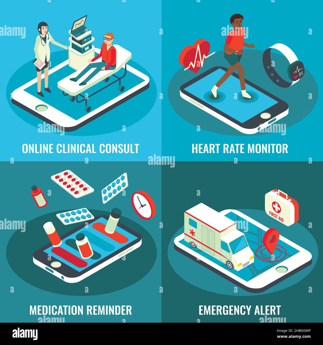 Online medical services vector flat isometric poster set Stock Vector ...