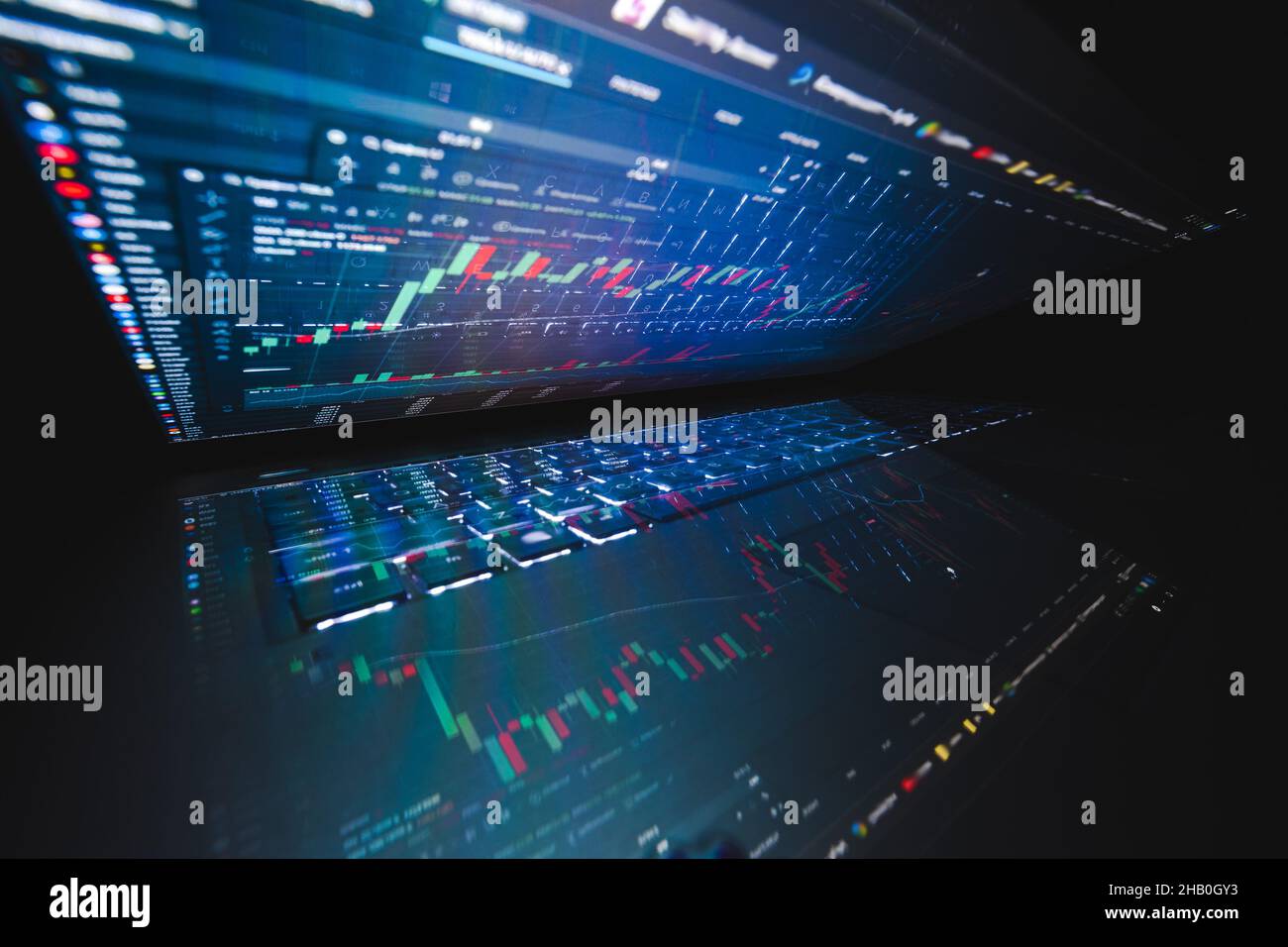 Laptop screen with stock market charts. Technical analysis and ...