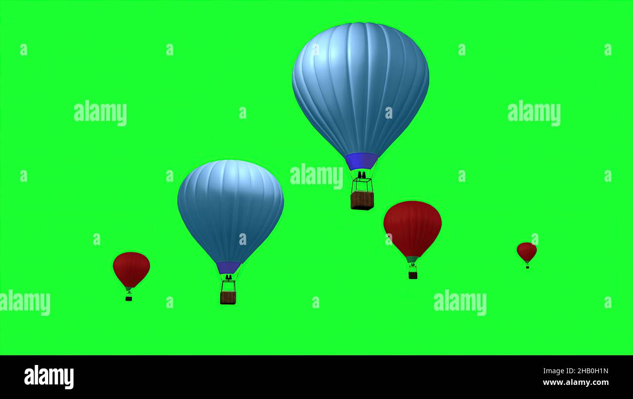 3d illustration - Hot Air Ballon flying over green screen Stock Photo ...