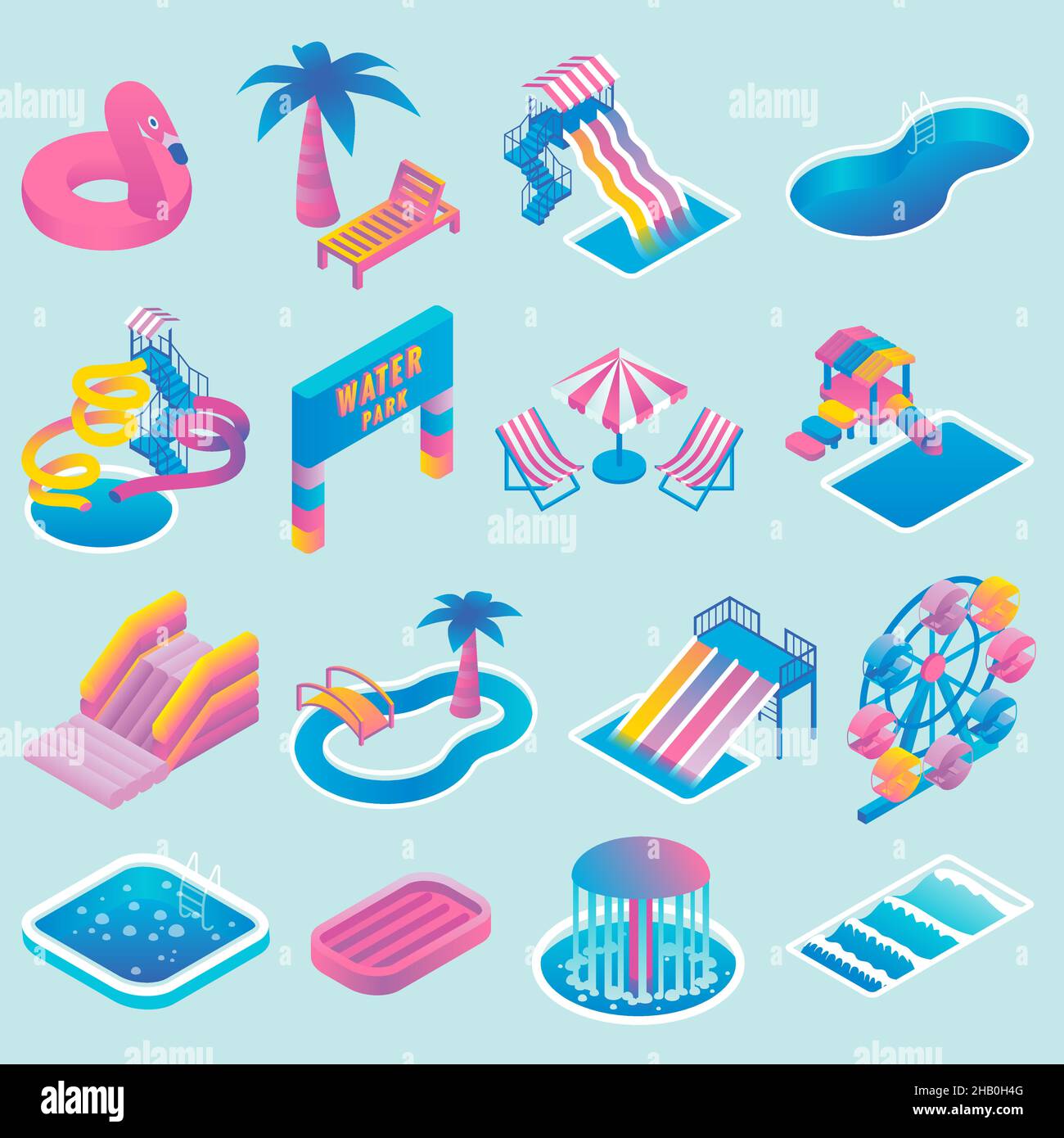 Vector Water Park Flat Isometric Icon Set Stock Vector Image And Art Alamy