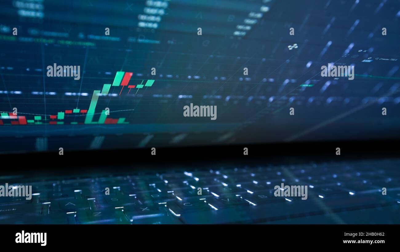 Laptop screen with stock market charts. Technical analysis and ...