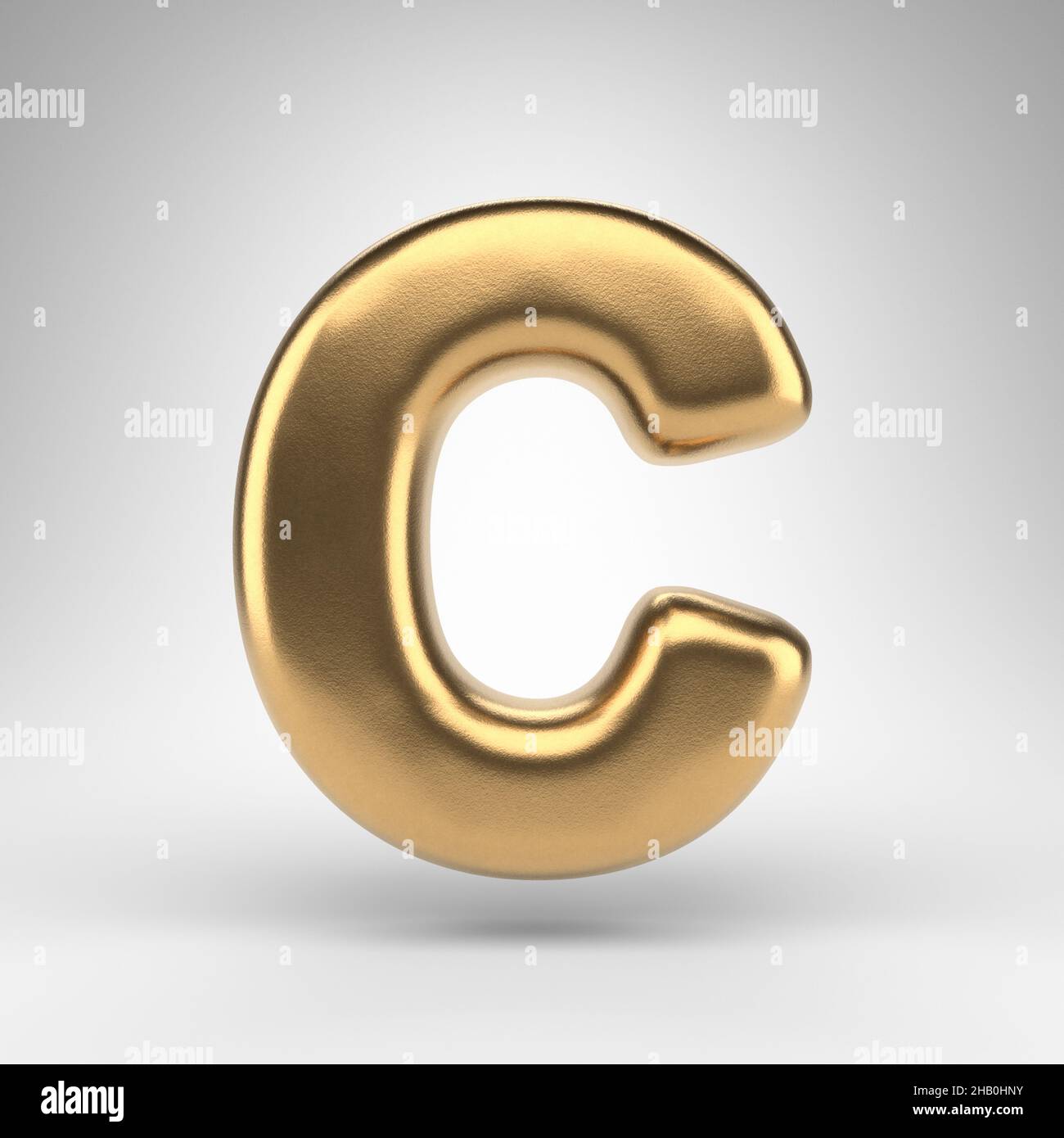 Letter C uppercase on white background. Golden 3D rendered font with ...