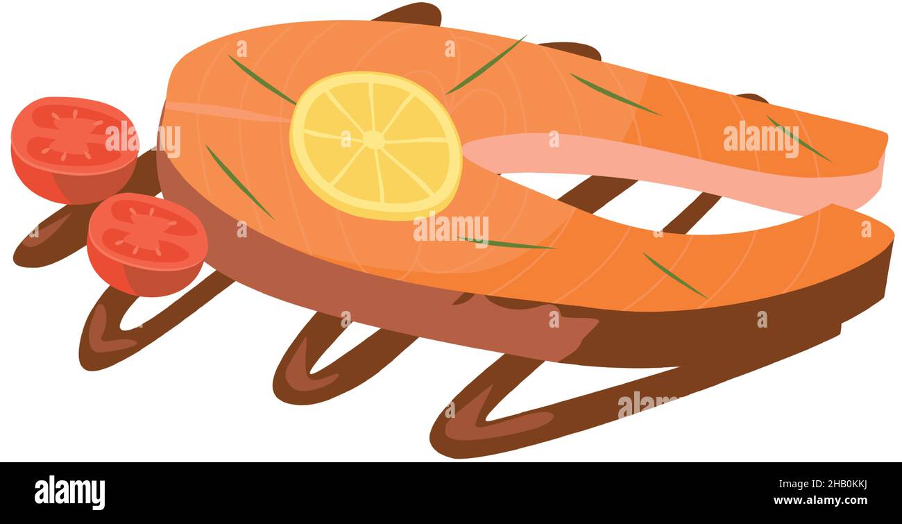 Fresh baked fish with lemon slices - Vector illustration Stock Vector ...