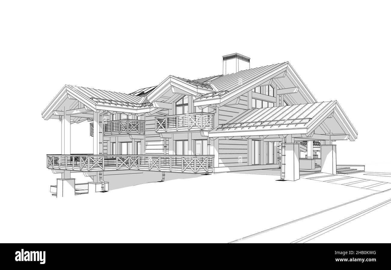 3d rendering of modern cozy chalet with pool and parking for sale or ...