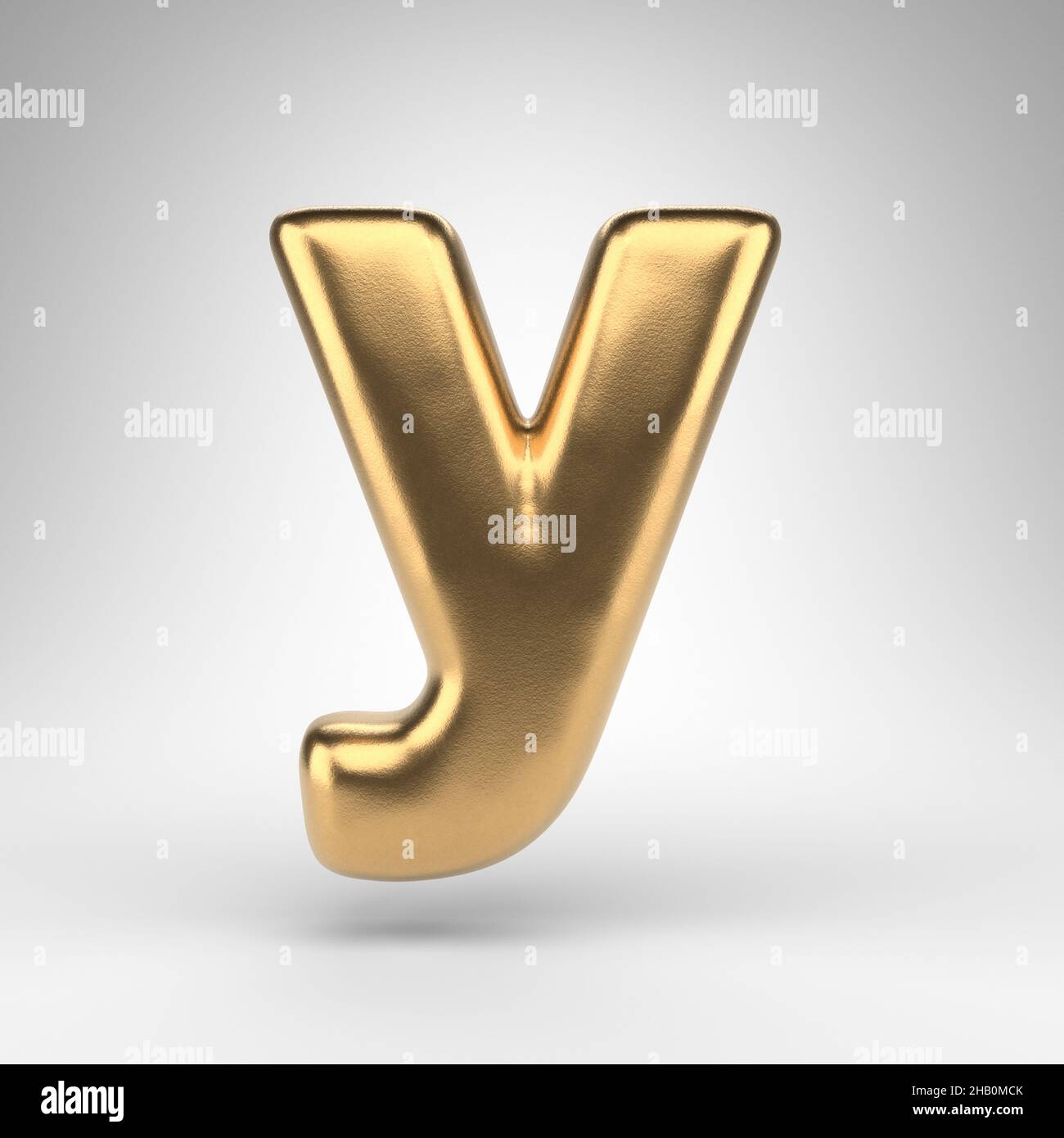 Letter Y lowercase on white background. Golden 3D rendered font with ...