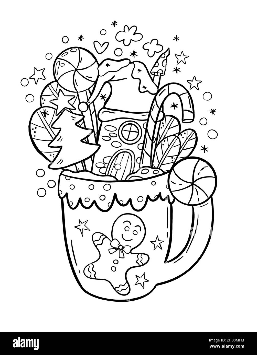 Hand drawn Christmas illustration for coloring book. Christmas cup with ...