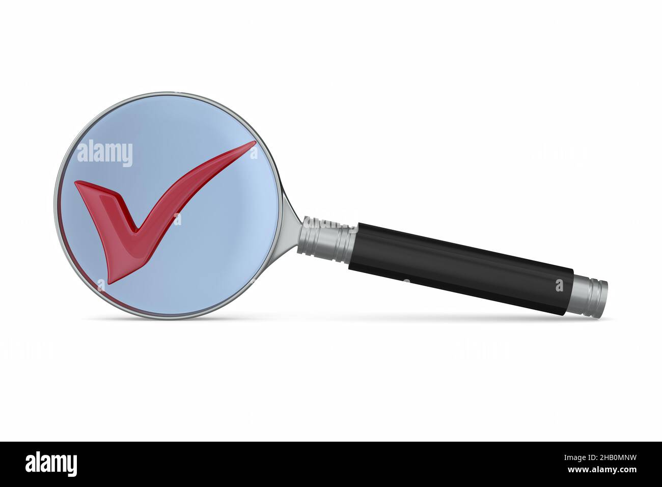 magnifier and check on white background. Isolated 3D illustration Stock ...