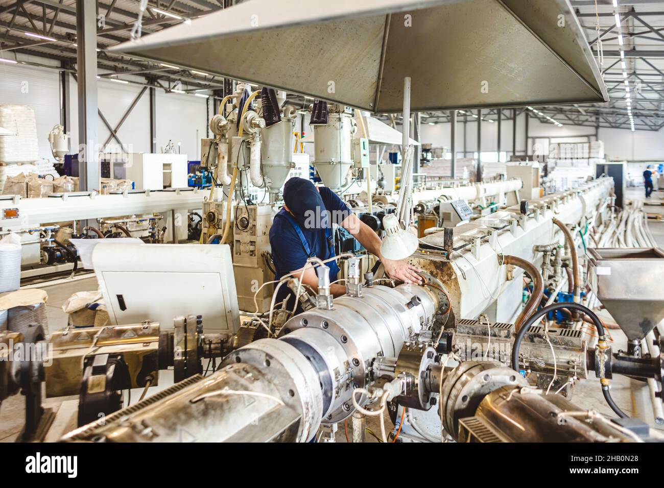 Inside factory. the interior of the equipment used in the polypropylene ...