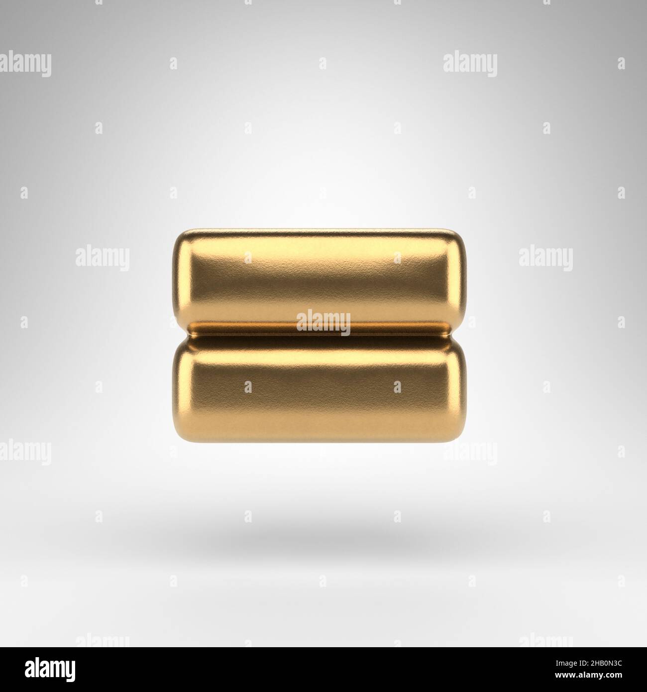 Equals symbol on white background. Golden 3D rendered sign with gloss ...