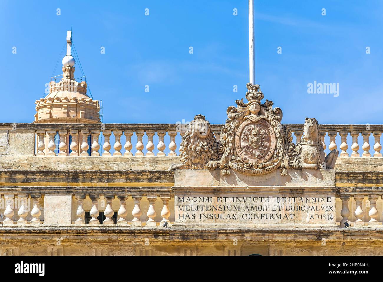 Stone sculpture of the British Royal Coat of Arms on the Main Guard ...