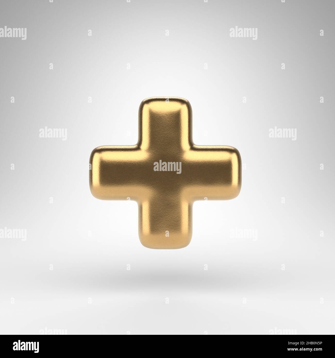 Plus symbol on white background. Golden 3D rendered sign with gloss ...