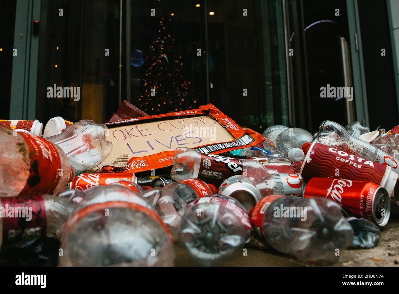 London, UK. 15th December, 2021. Coca-Cola cans and plastic bottles ...