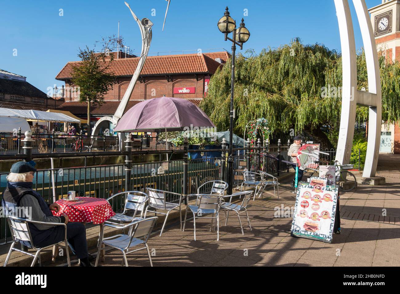 Moonraker floating cafe North Waterside river Witham Lincoln city 2021 ...