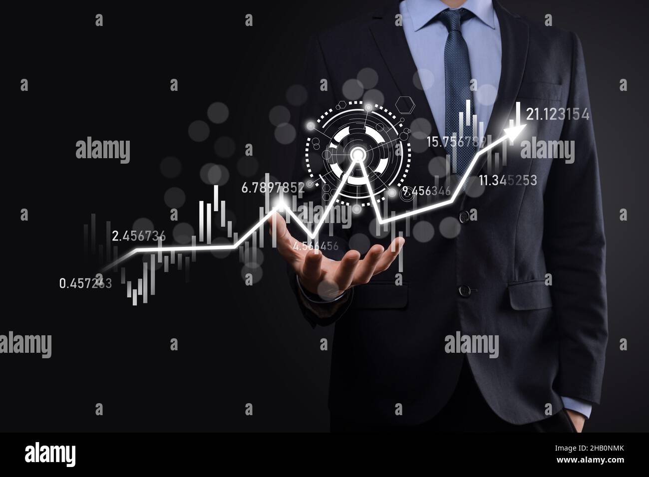 Hand hold sales data and economic growth graph chart. Business planning ...