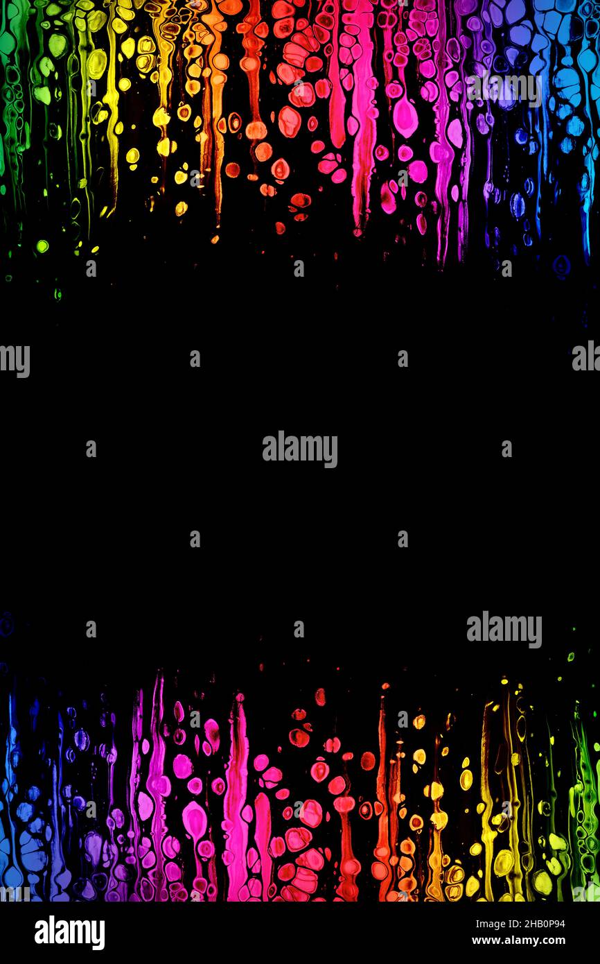 Colorful abstract acrylic dripping painting frame. Free flowing cells ...
