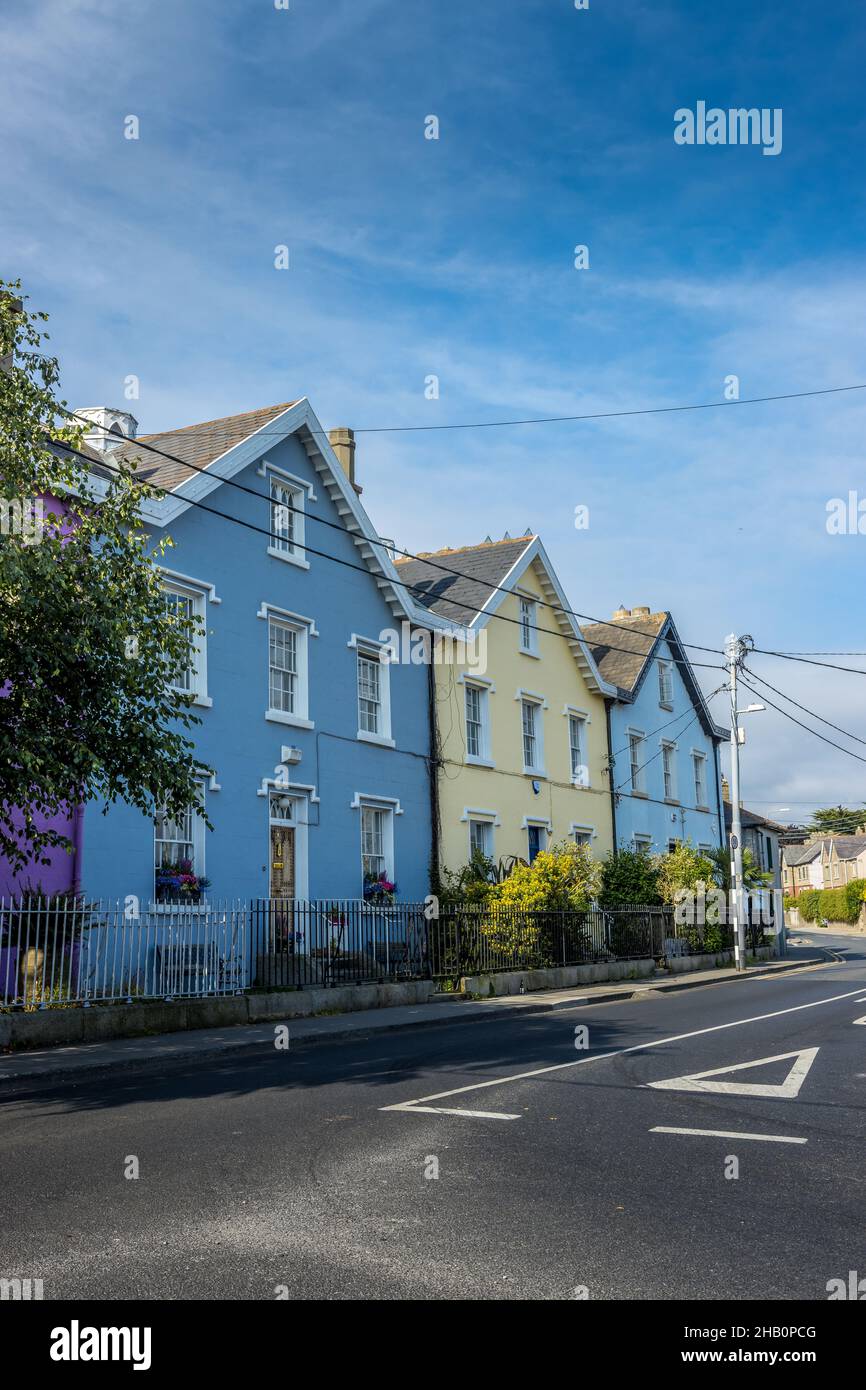 DUBLIN, IRELAND - Jul 24, 2021: A vertical shot of the colorful houses ...