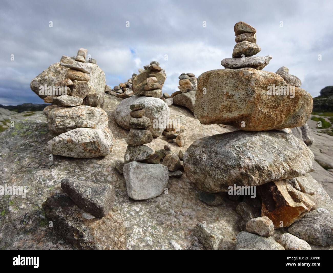 Group of stone cairns on the seashore Stock Photo - Alamy