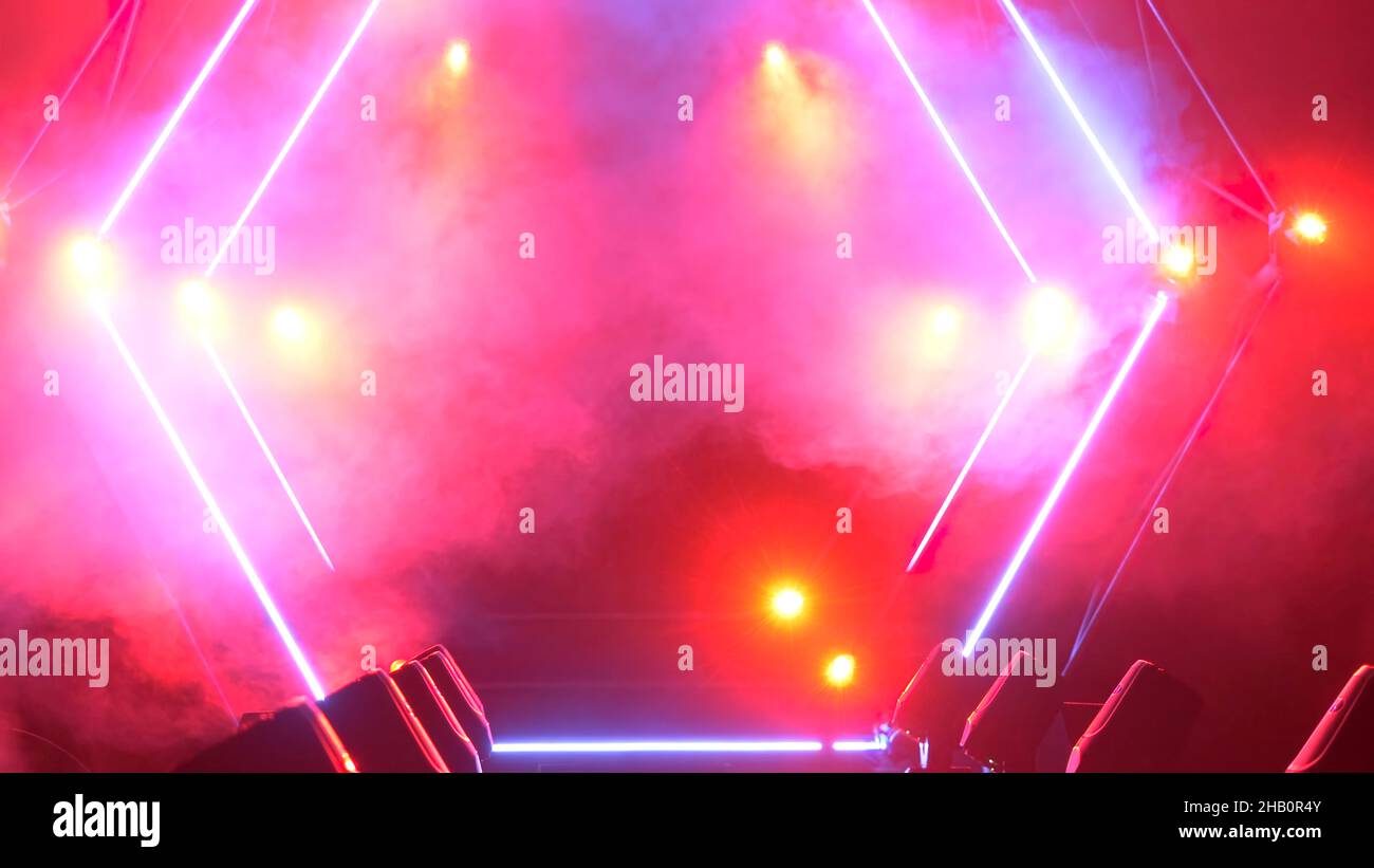 Stage with smoke and spot lights. Presentation concept. Modern podium ...