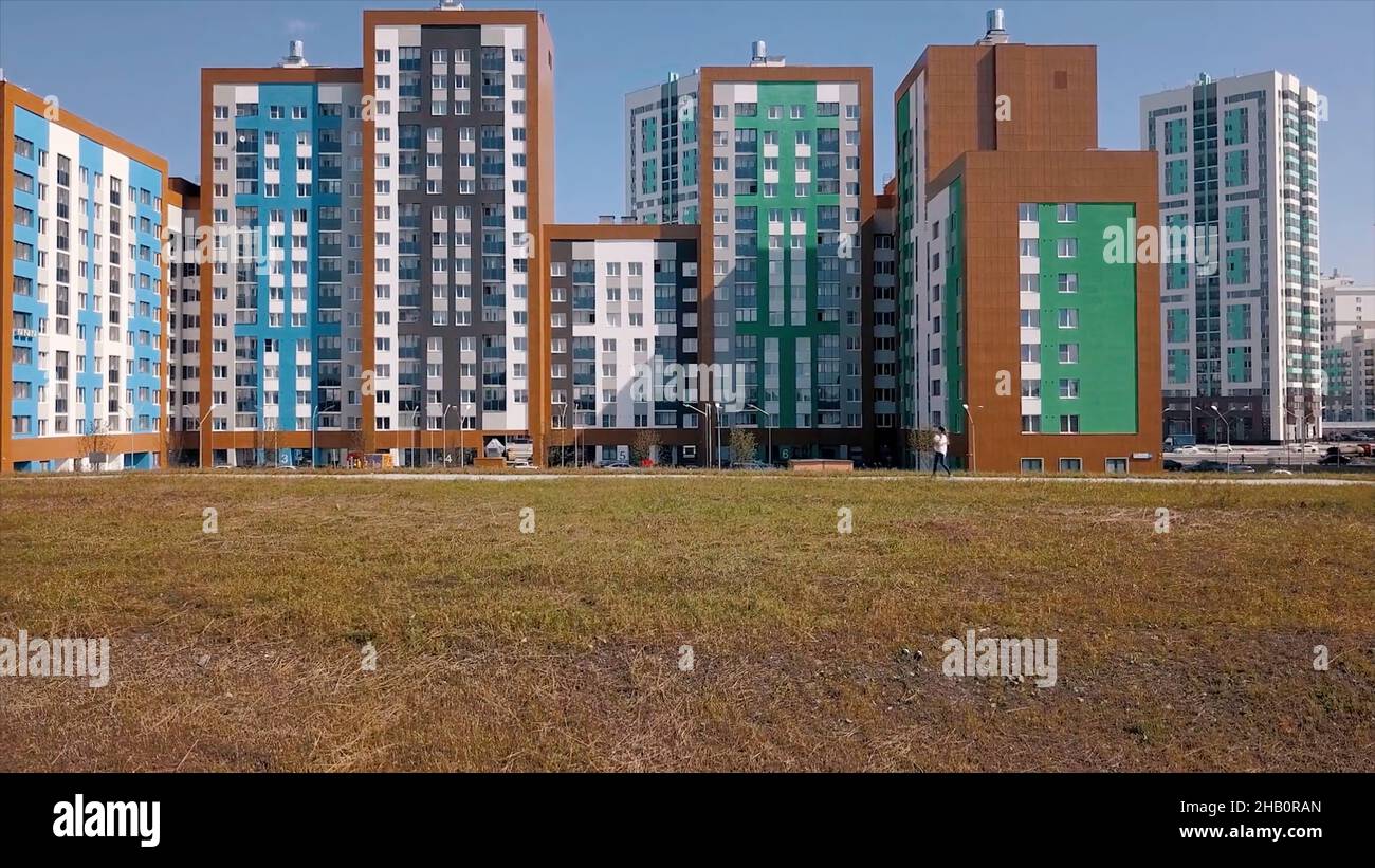 Aerial view of residential city area with new modern, colorful, high ...
