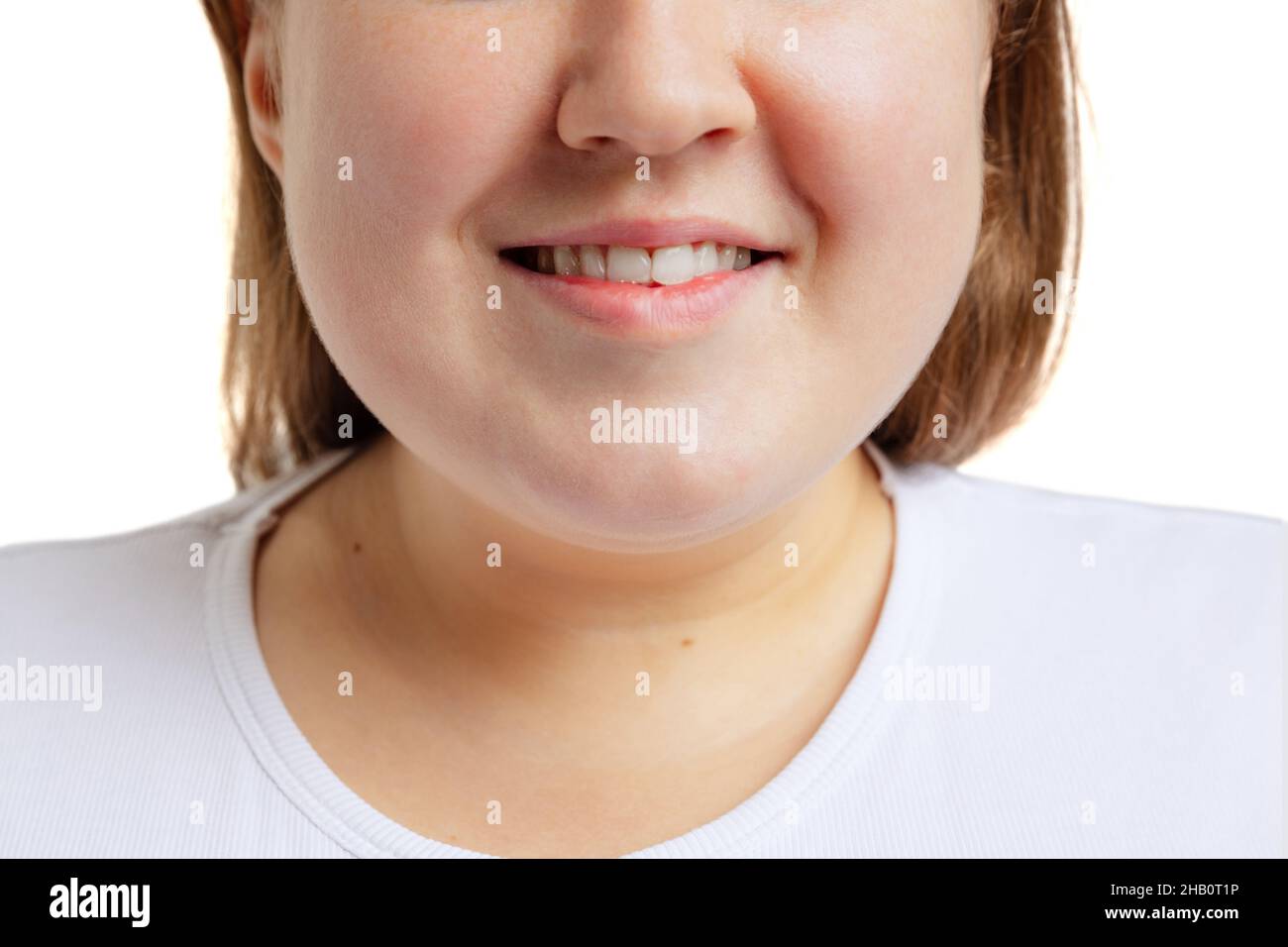 Close-up cropped female face. Mouth, nose and chin. Anti-aged ...
