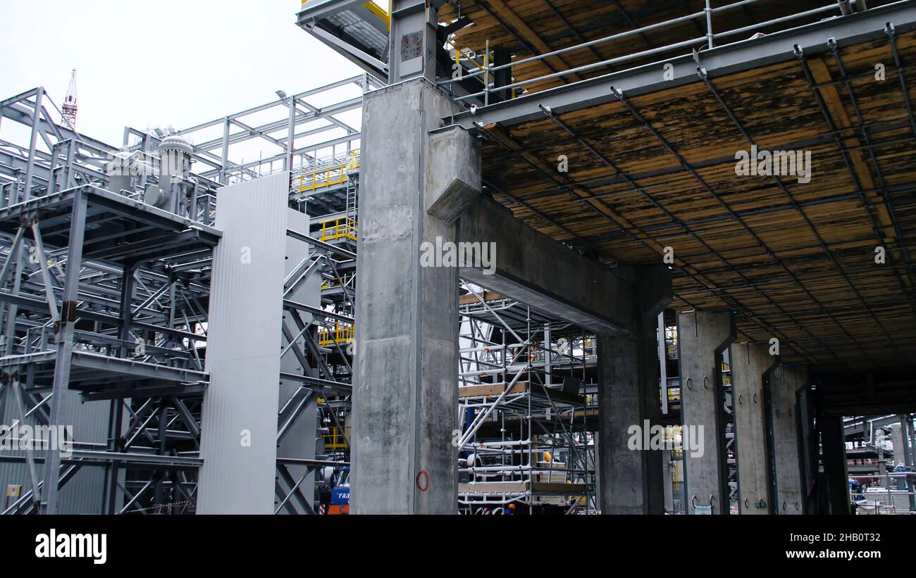 Metal construction of the future plant. Industrial zone,The equipment ...