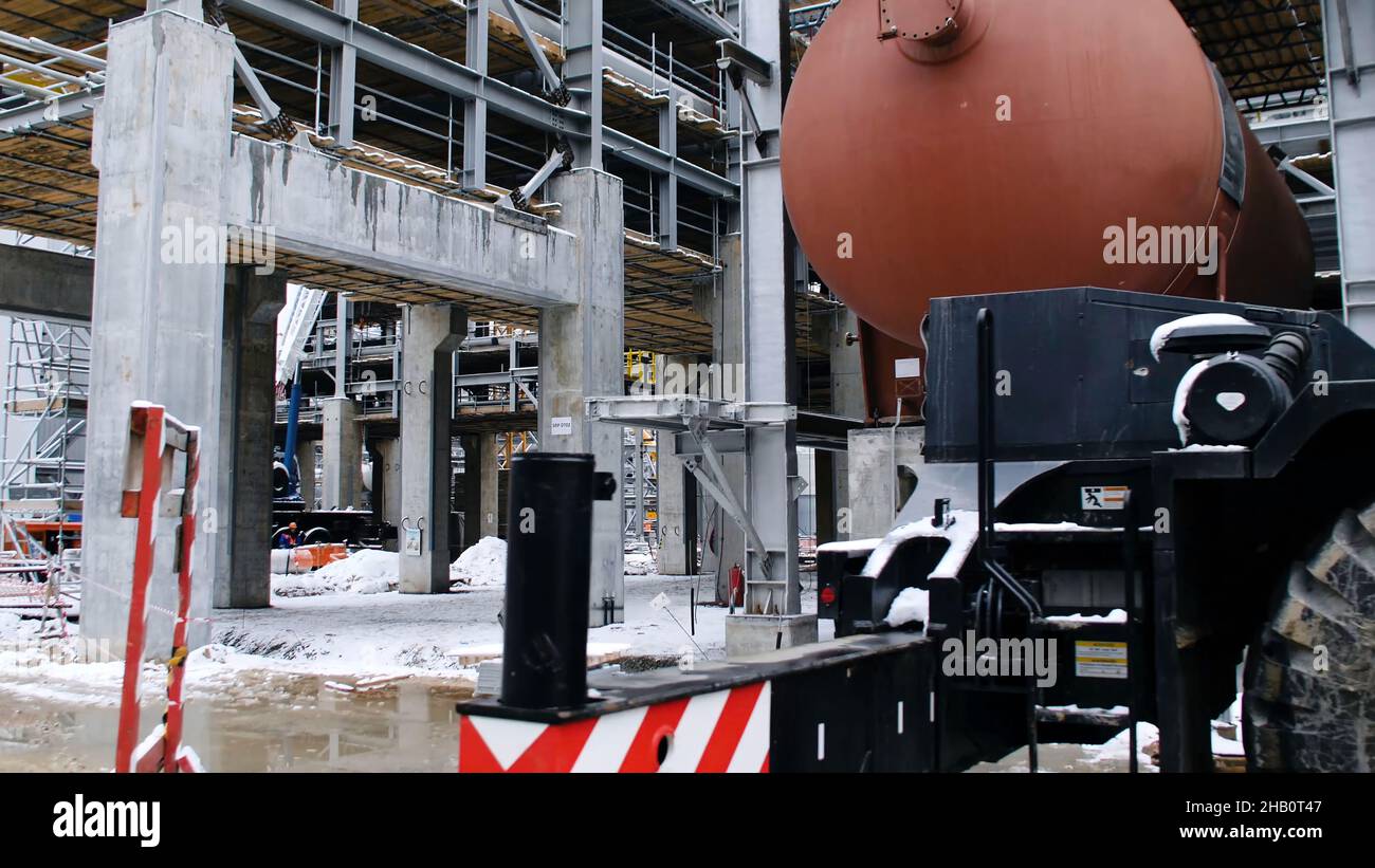 Metal construction of the future plant. Industrial zone,The equipment ...