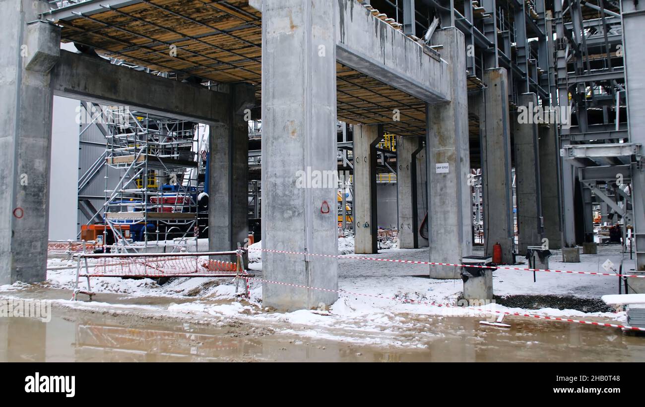 Metal construction of the future plant. Industrial zone,The equipment ...