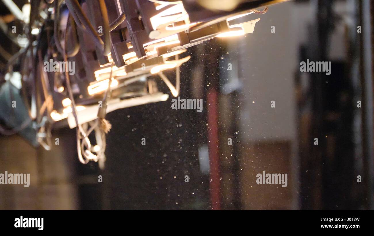 Abstract lighting, dust, particle and glare on a dark background. Dust ...