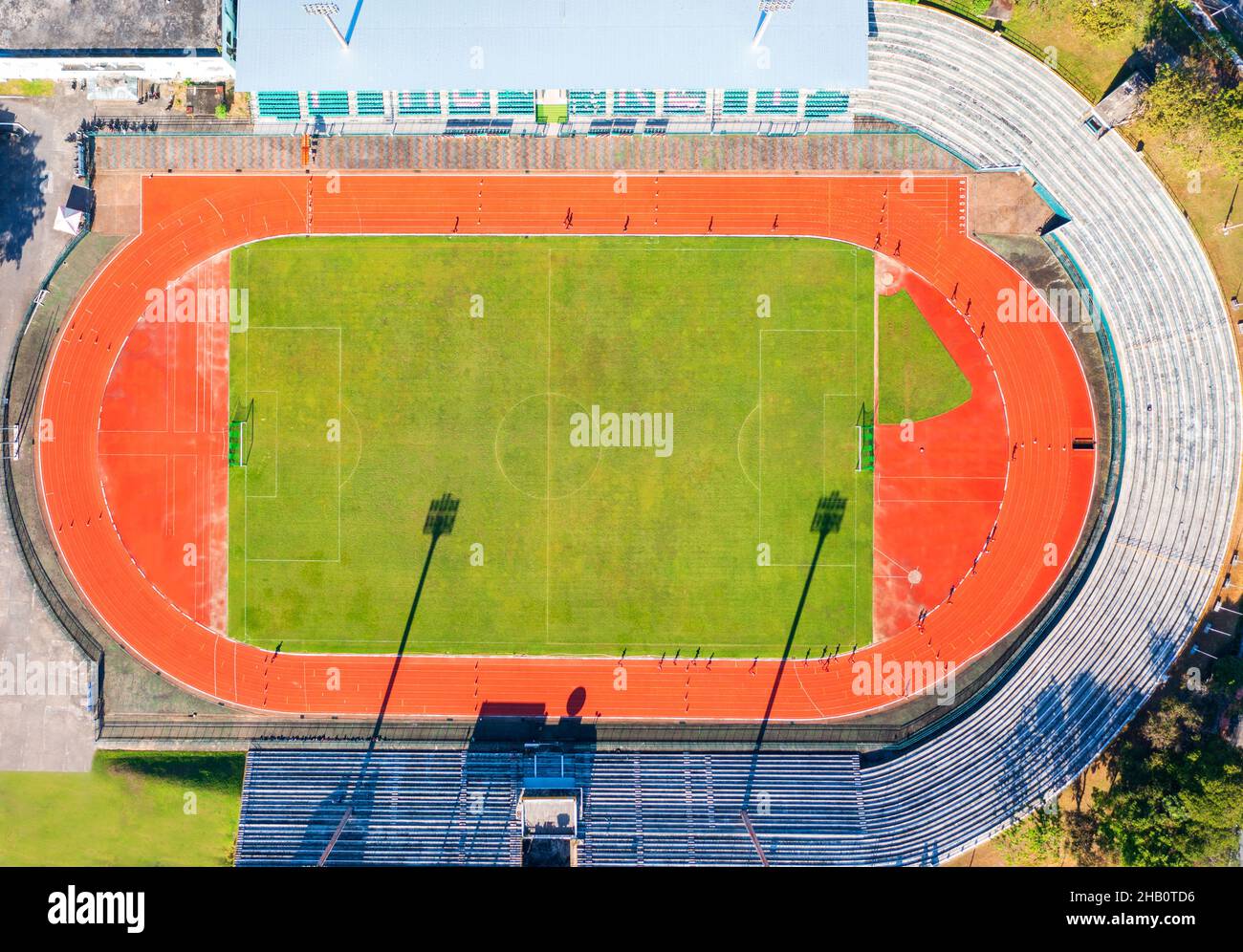 Aerial drone top down view of soccer stadium. Football stadium with ...
