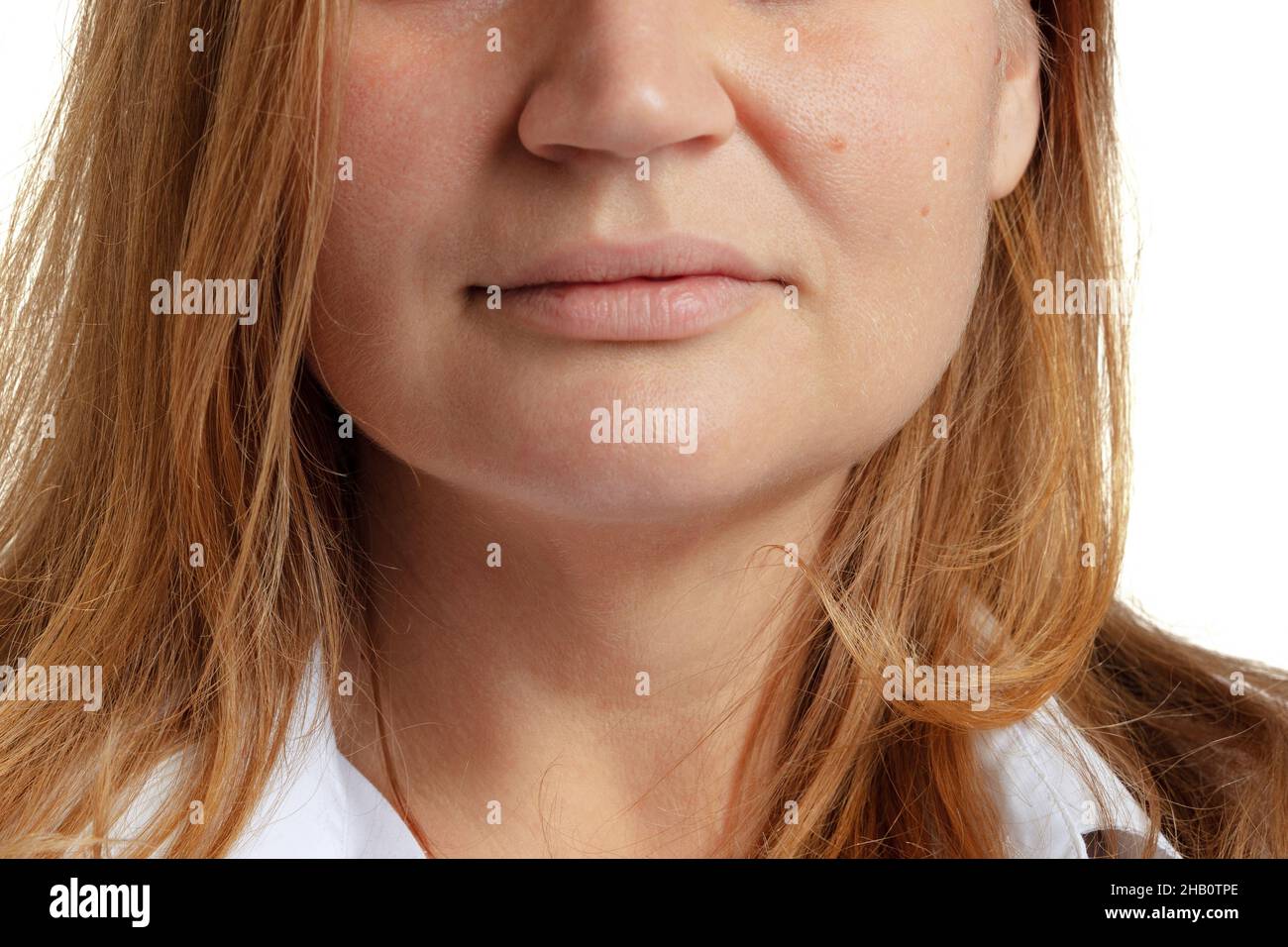 Close-up of female mouth with closed lips without makeup. Anti-aged ...