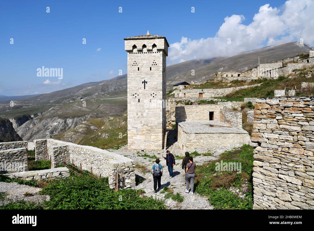 Chechnya, Russia - September 11, 2021: Local man talks tourist about ...