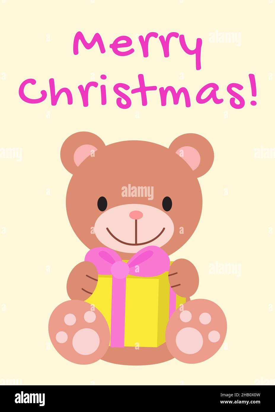 Merry Christmas card. Cute cartoon Teddy bear with gift box ...