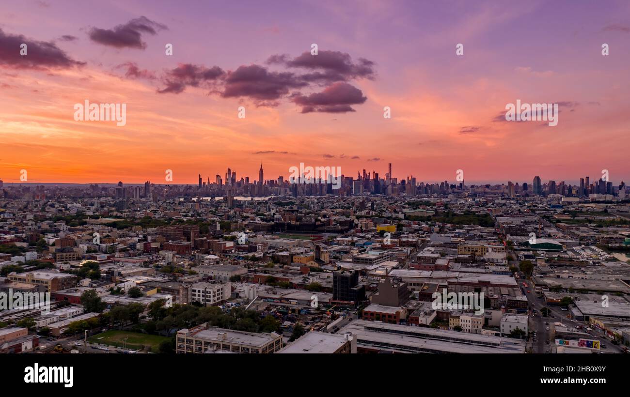 Aerial view of a beautiful city with dense buildings and skyscrapers at ...