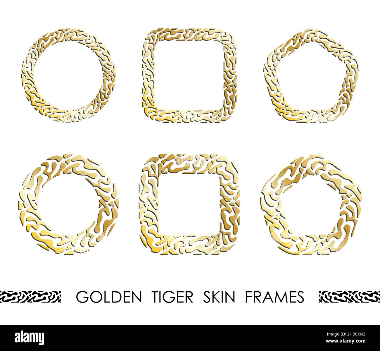 Set of GOLDEN TIGER SKIN FRAME round and square frames for decorative ...