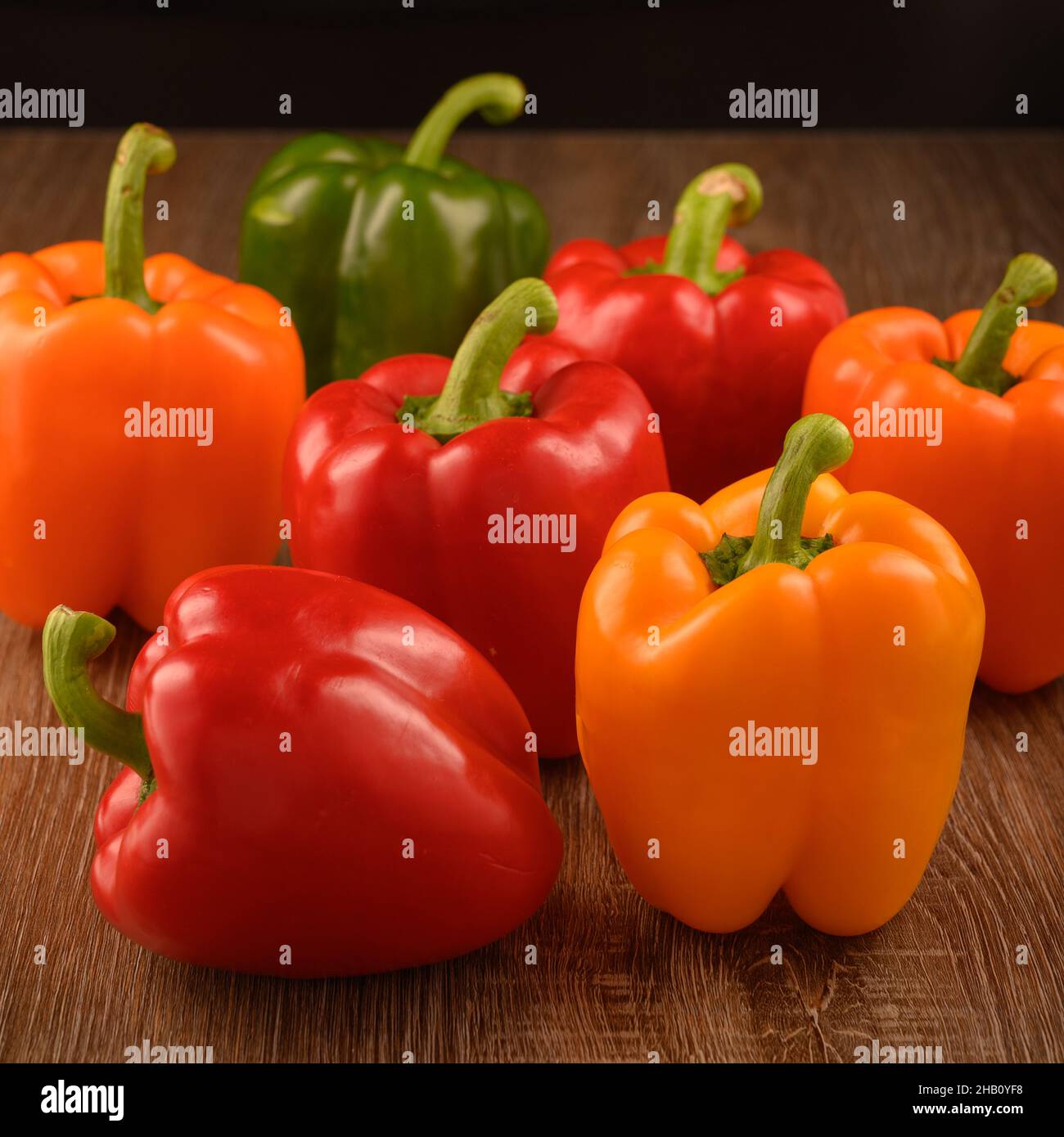 Photo shows peppers in three colors: yellow, red and green. Photo was ...
