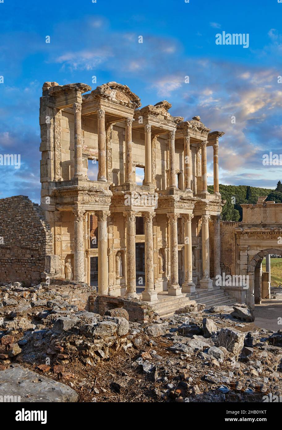 The ancient Library of Celsus , a Roman building ruins in Ephesus ...